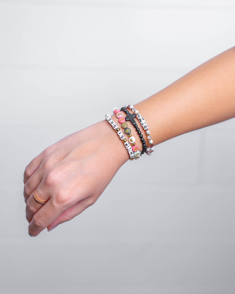 Black Matte Small Stone Cross Bracelet – Holy Pals